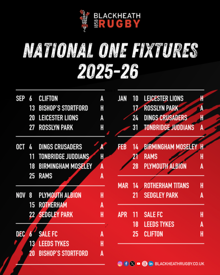 Nat 1 Fixtures 2025-26 - Blackheath Rugby